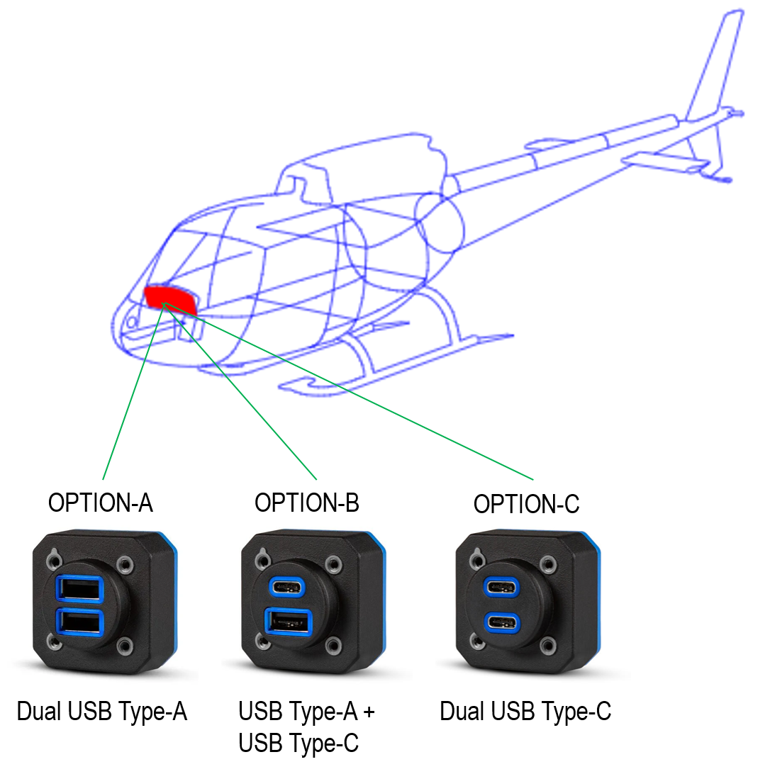 Airbus AS350 Instrument Panel USB Ports - Swiss Helicopter Engineering